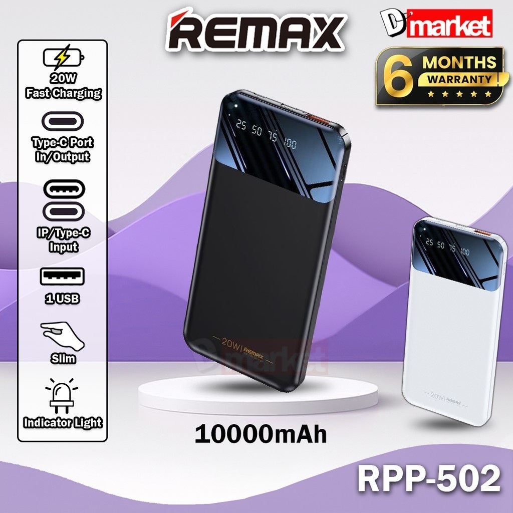Remax RPP-502 10000mAh Powerbank 20W Fast Charging Power Bank Remax Powerbank Slim Pawer Bank ...