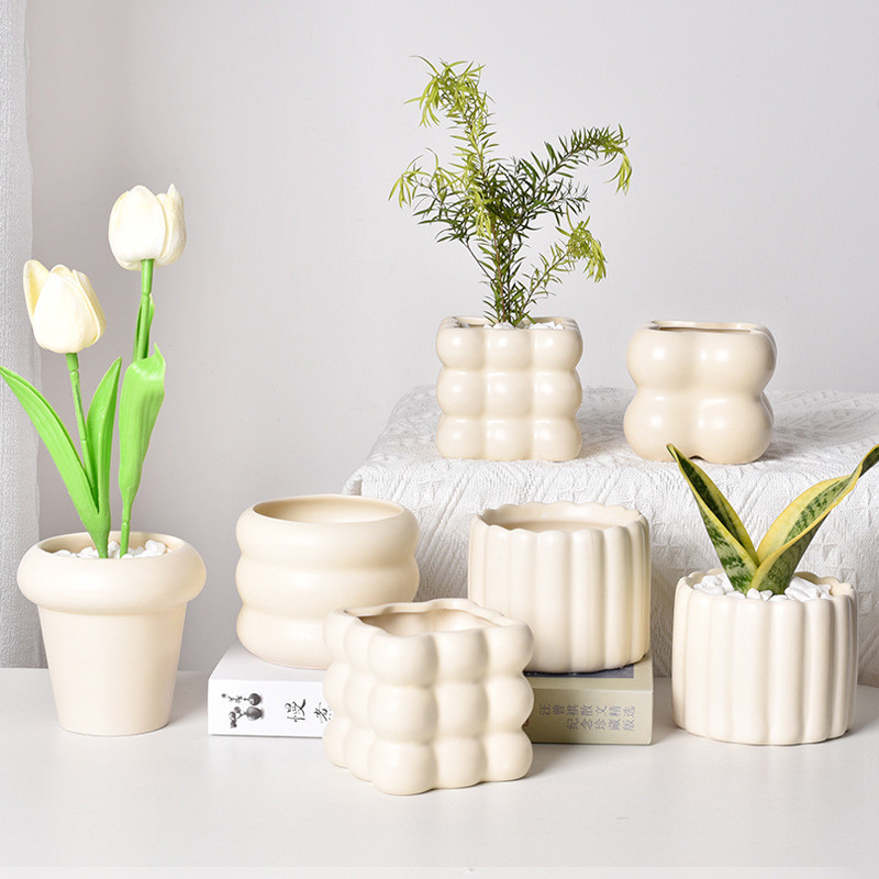 Ins Cream Color Creative Ceramic Succulent Planter Ceramic Pot For ...