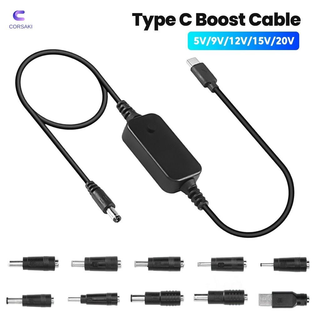 CORSAKI USB C to DC PD Adapter Cable, with 10 Connector Tips 5V/9V/12V/15V/20V Type-C to DC ...