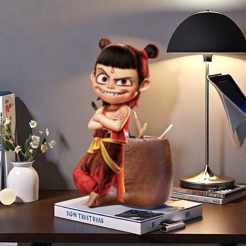 Nezha Pen Holder Ornaments Figure diy Office Cartoon Pen Holder Makeup ...