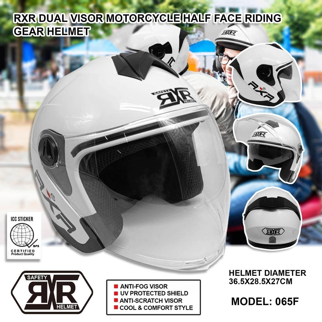 RXR Dual Visor Motorcycle Half Face Riding Gear Helmet (Model: 065F) | Shopee Malaysia