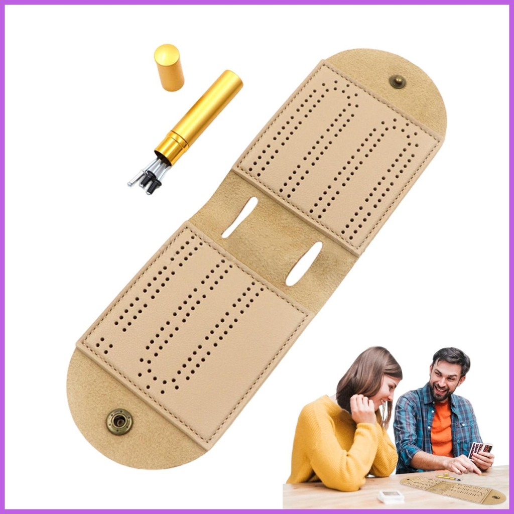 Cribbage Board PU Leather Cribbage Travel Set with 4 Metal Pegs ...