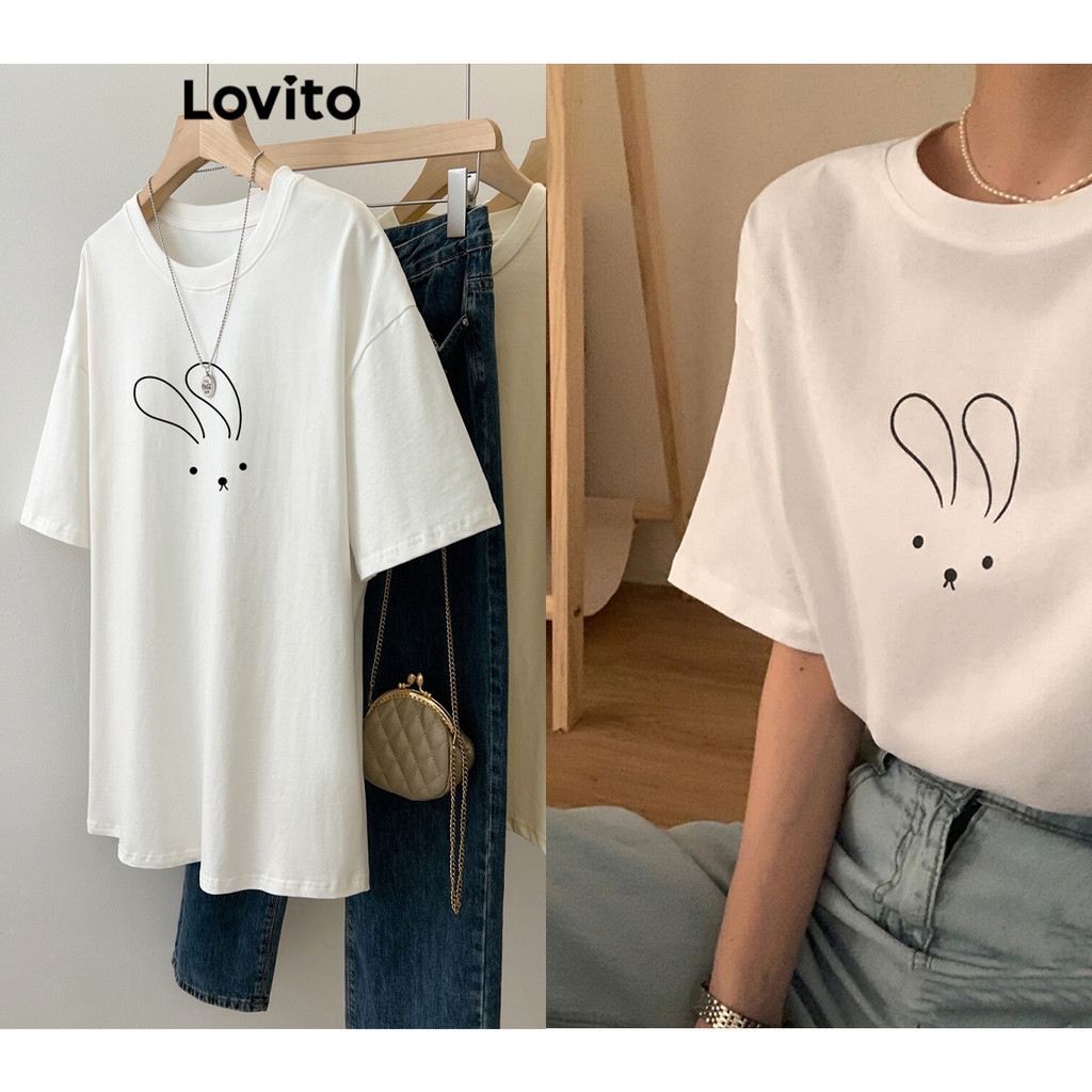 Lovito Casual Animal Pattern T-Shirt for Women LNE50378 Kaos Lovito ...