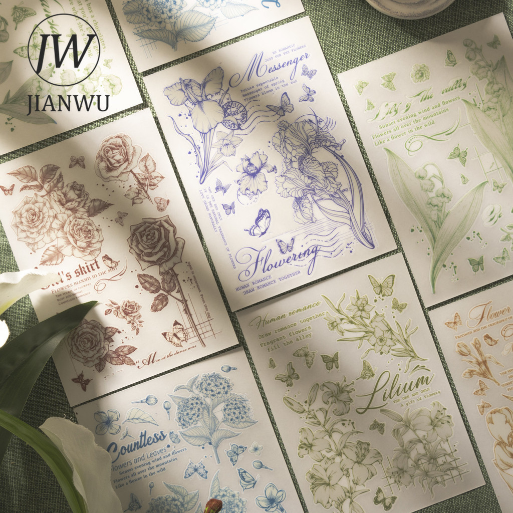 JIANWU 3Sheets Sunny Garden Series Vintage Plant Flower Landscaping PVC ...