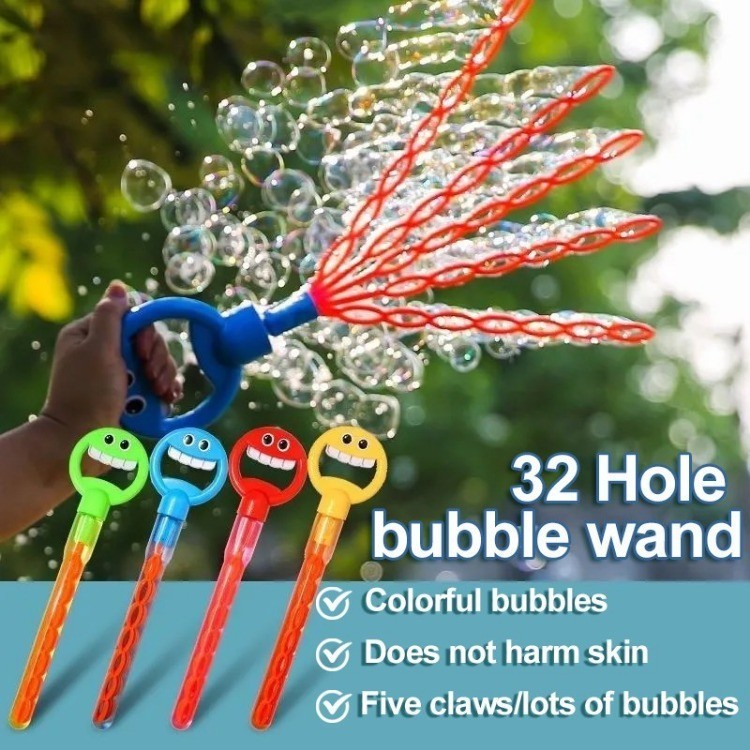 32 Hole Bubble Stick Smiling Face Children's Five-Claw Wand Toy Bubble ...