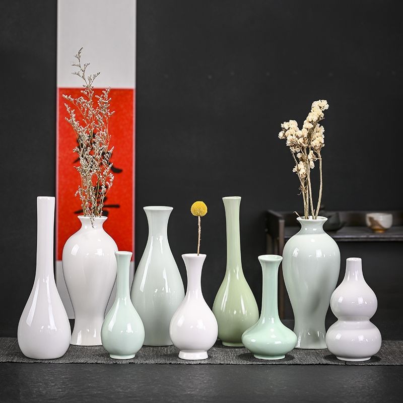White Porcelain Guanyin Vase Jade Pure Vase Flower Arrangement Long ...