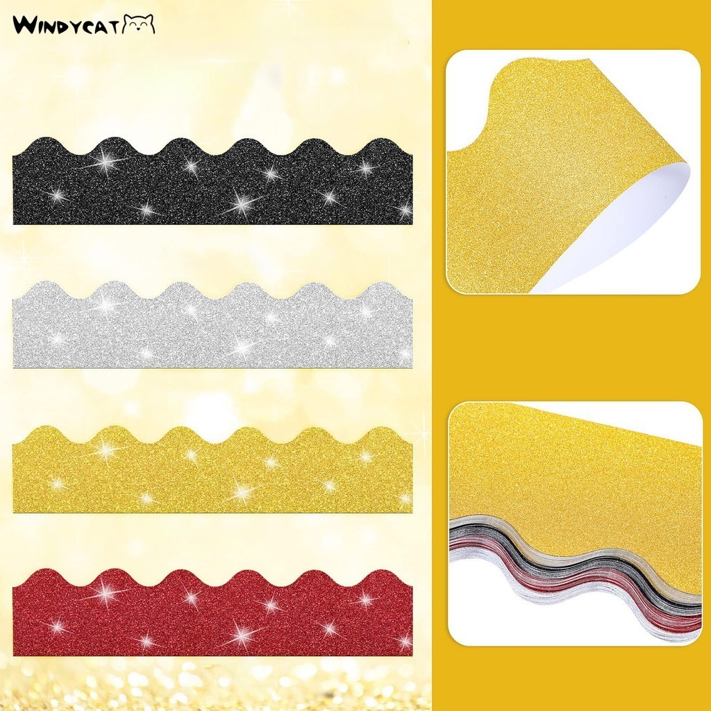 [WINC] 30Pcs Glitter Bulletin Board Border 5 Colors Thick Scalloped ...