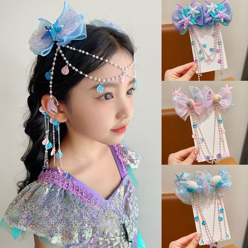 Blue Mermaid Princess Headdress Girl Sweet Cute Bow Starfish Shell ...