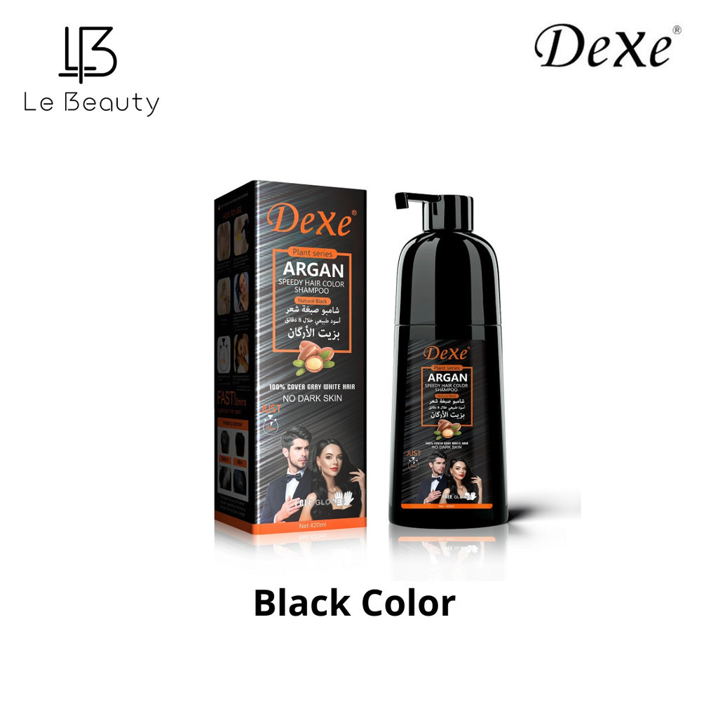 DEXE Black Hair Shampoo 400ml With Argan Oil Instant Hair Dye Pewarna ...