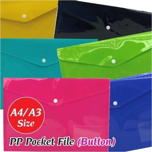 PP Pocket File with Button | A4 and A3 | Button Pocket File / Poket ...