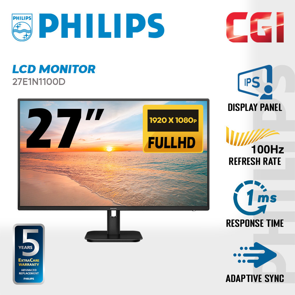 Philips 27" 27E1N1100D IPS FullHD Adaptive Sync 100Hz 1ms Monitor ...