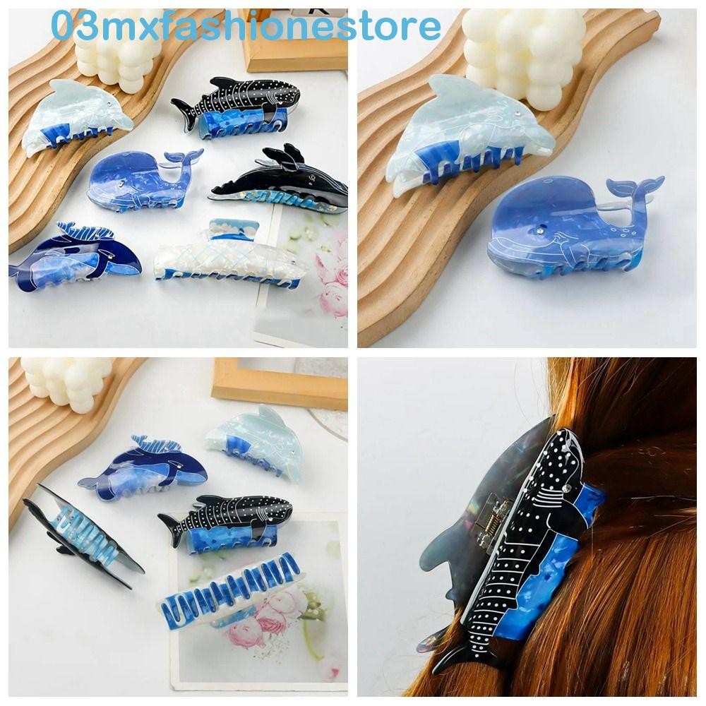 MXFASHIONE Animal Hair Claw, Blue Sea Creature Whale Dolphin Hair Clip ...