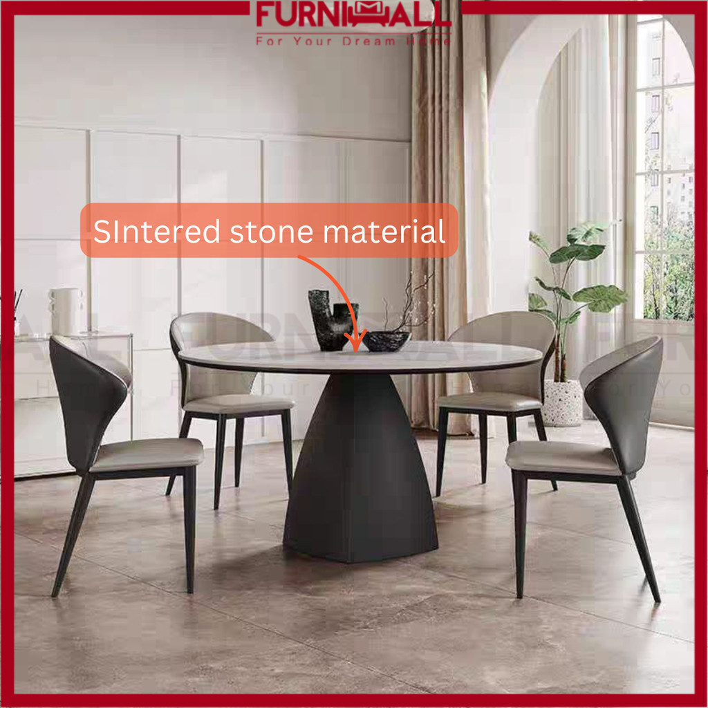 Furnimall Glossy Sintered stone 120cm Round Dining table Ceramic Meja ...