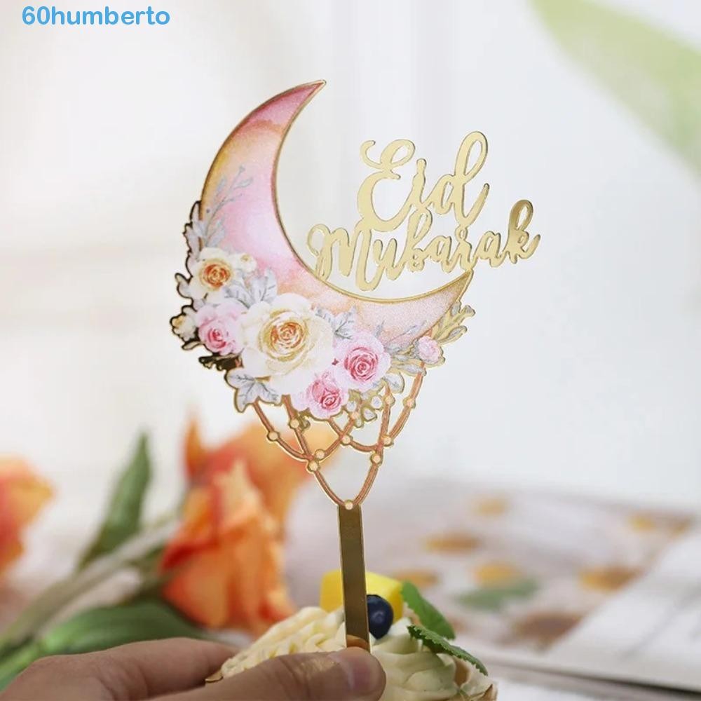 HUMBERTO 5pcs Eid Mubarak Cake Toppers, Festival Moon Flowers Ramadan ...