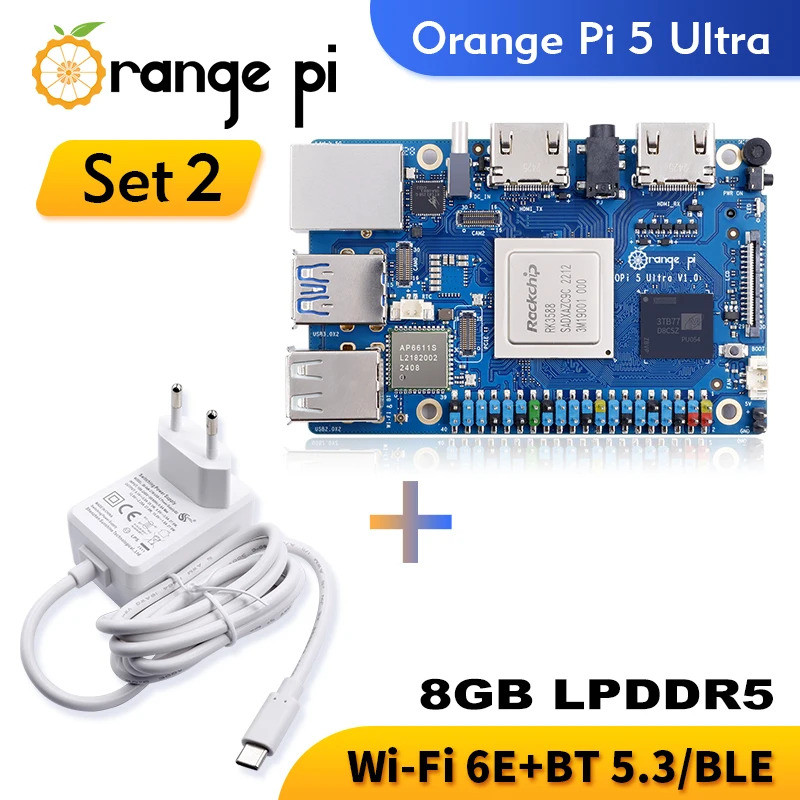 Orange Pi 5 Ultra + Power Supply Development Board 8GB LPDDR5 Ram RK3588 Rockchip WIFI 6E+BT5.3 ...
