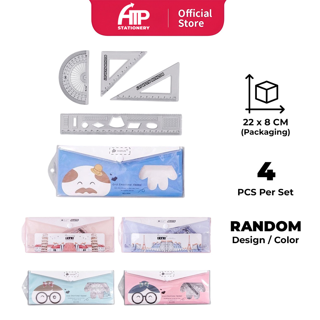 Ruler Set Primary School Math Ruler 4 in 1 Set Cute Cartoon Ruler ...