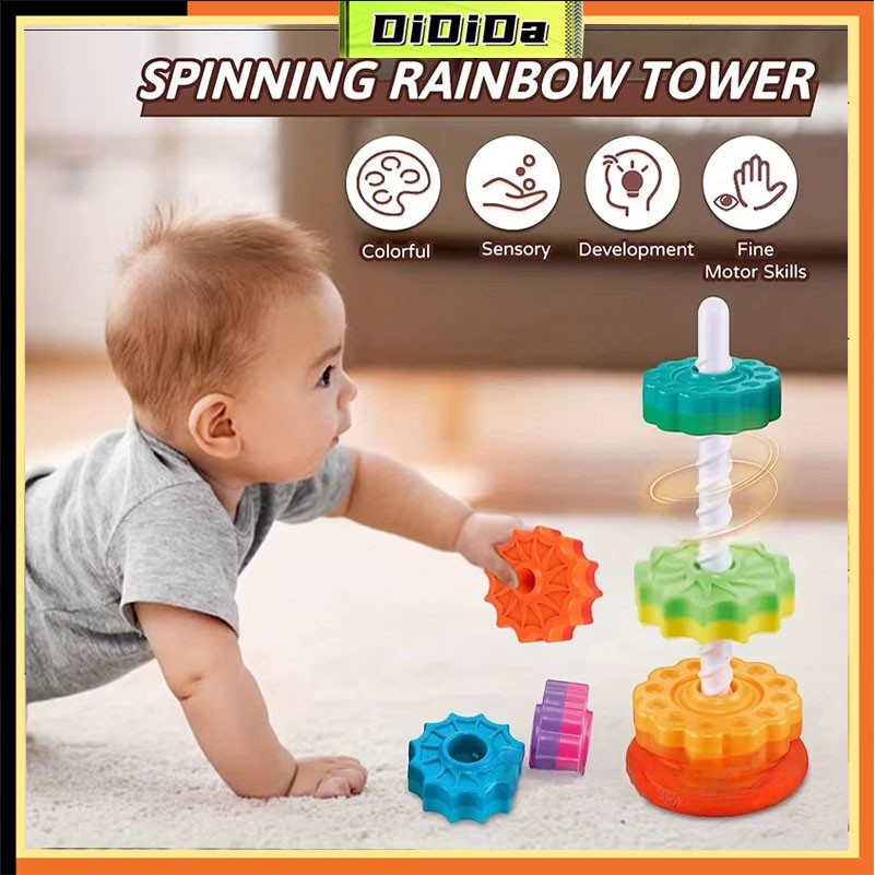 Rainbow Stacking and Spinning Tower Sensory Play Set Puzzle Toys ...