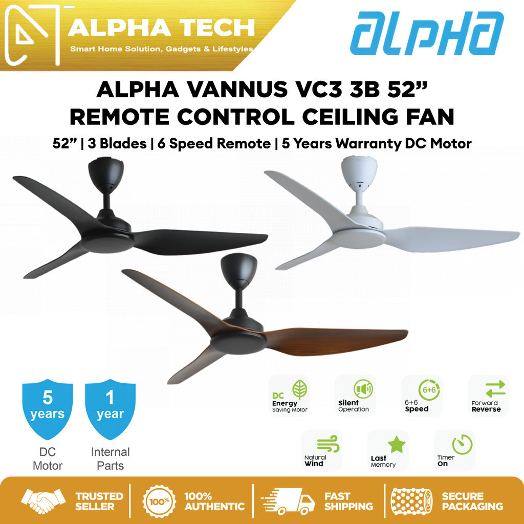 ALPHA Vannus VC3 52" 3B DC Motor Ceiling Fan | 3 Blades | 6 Speed ...