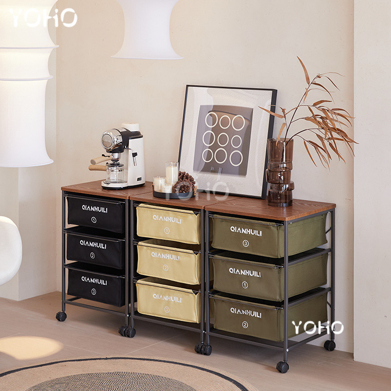 Simple industrial style mobile storage cabinet canvas drawer storage ...