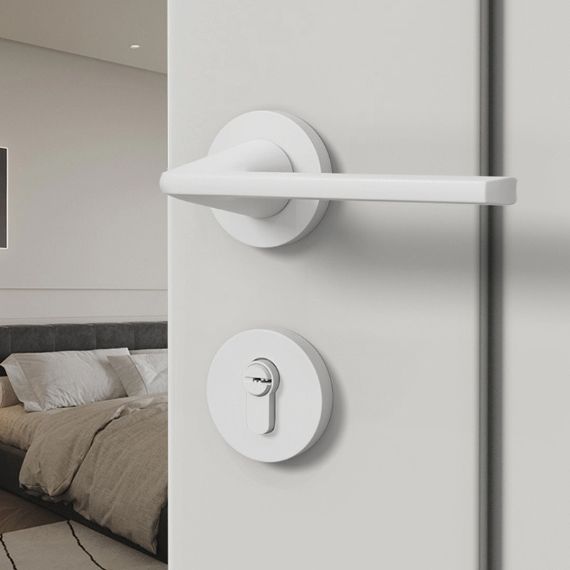 White Indoor Bedroom Room Wooden Door Lock Household Room Door Handle ...