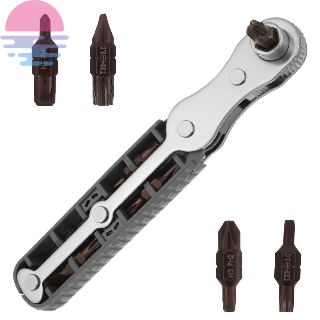 Bidirectional Ratchet Screwdriver with 4 Drill Bit Multifunctional Mini ...