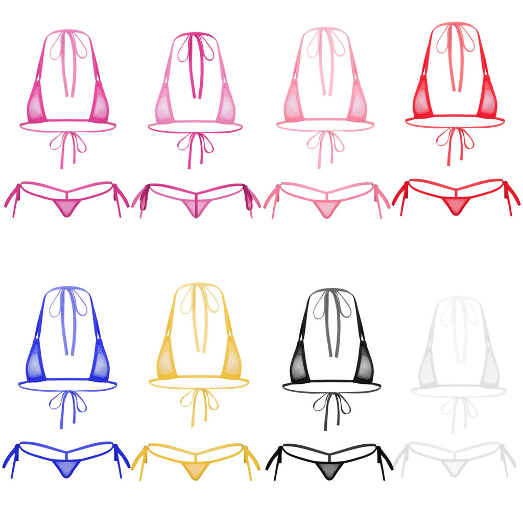 Moily Women See-through Mesh Strappy Micro Bikini Set Triangle Swimwear ...