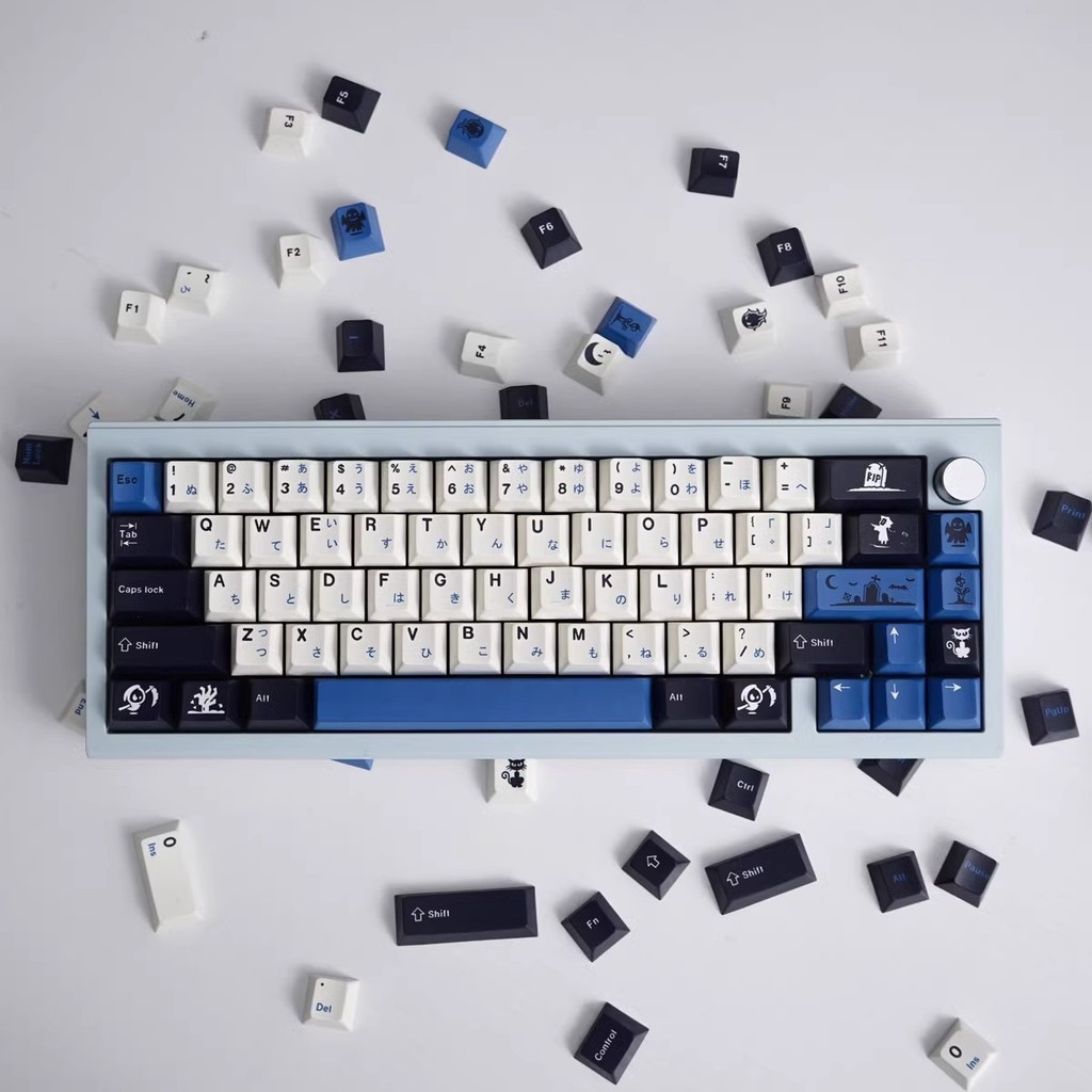 129 Keys PBT Japanese Keycaps Cherry Profile Blue White Keycap Set Fit ...