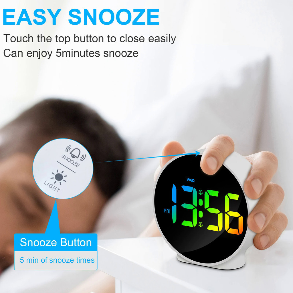 Colorful Alarm Clock Desk Clock Memory Function 12 24H LED Digital ...