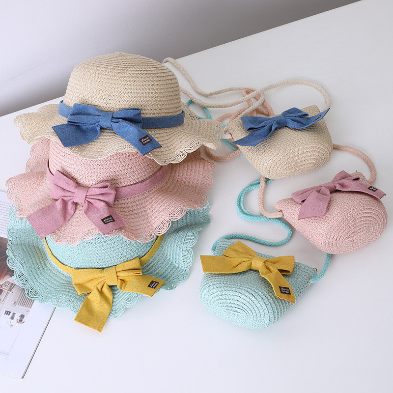 Summer Children Straw Hat Cute Cartoon Parent-Child Diagonal Straw Bag ...