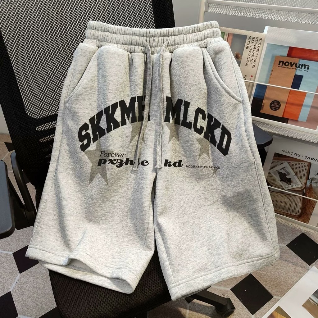 【Plus Size M-8XL Shorts】American Trendy Letter Four stars Print Couple ...