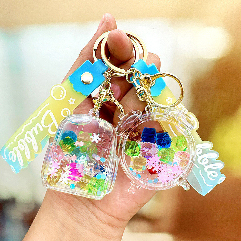 Cartoon Colorful Glitter Bottle Keychain Student Backpack Oil Liquid ...