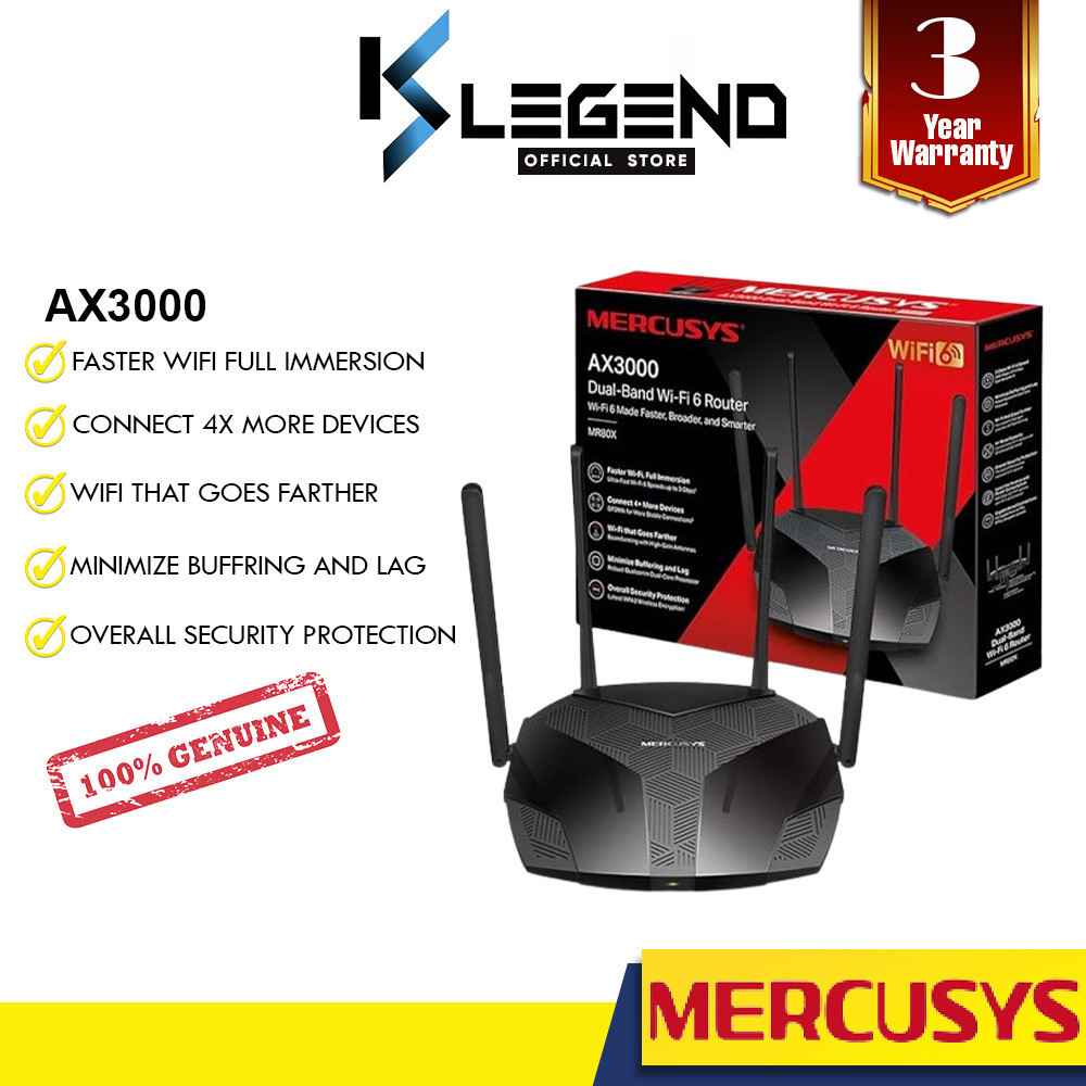 Mercusys AX3000 Dual Band Gigabit Wireless 160MHz WiFi 6 Router With ...