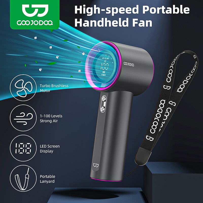 Goojodoq Mini High Speed Fan Stepless Speed Adjustment Maximum Wind Speed 9m/s Portable Handheld ...