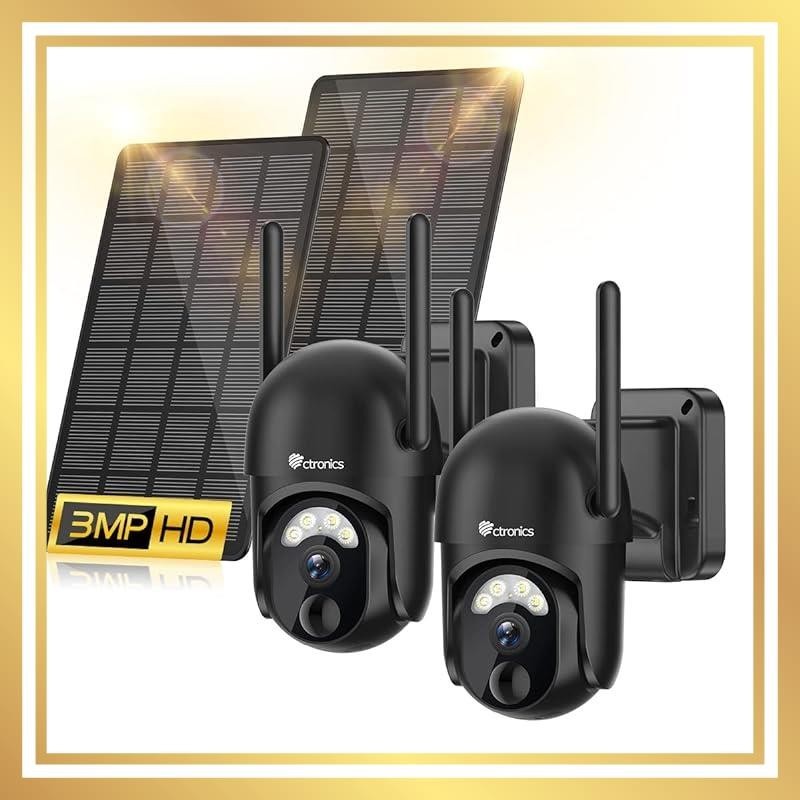 Ctronics outdoor security camera with solar panels, AI detection ...