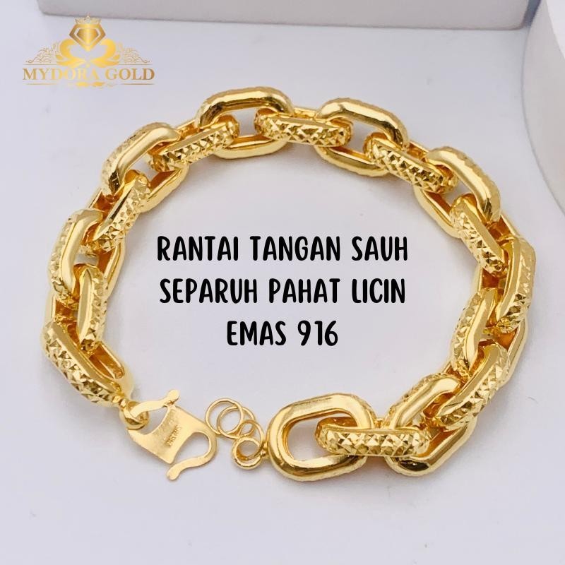 MYDORA Rantai Tangan Sauh Separuh Pahat Licin (14gm-18gm+/-) | EMAS 916 ...