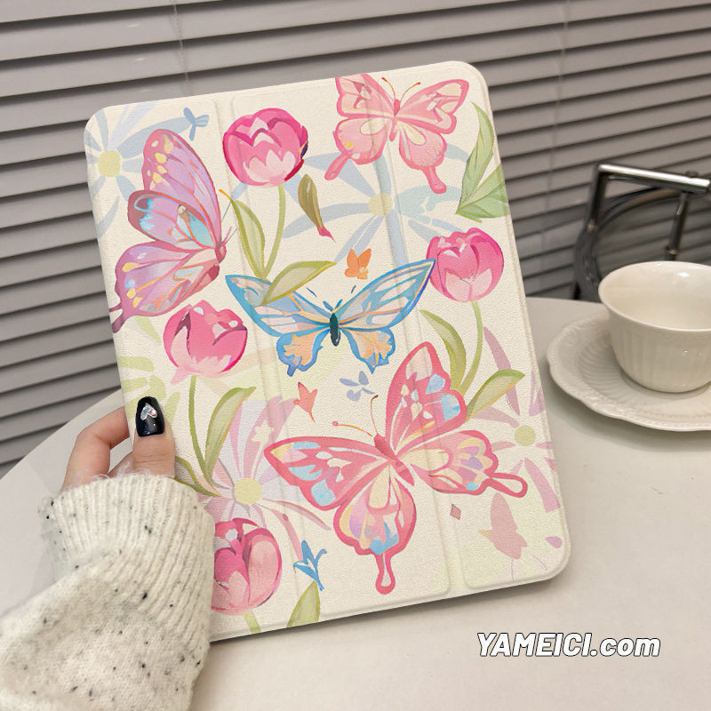360 ° Rotating iPad Case Simple Flower Butterflies Triple Fold with Pen ...