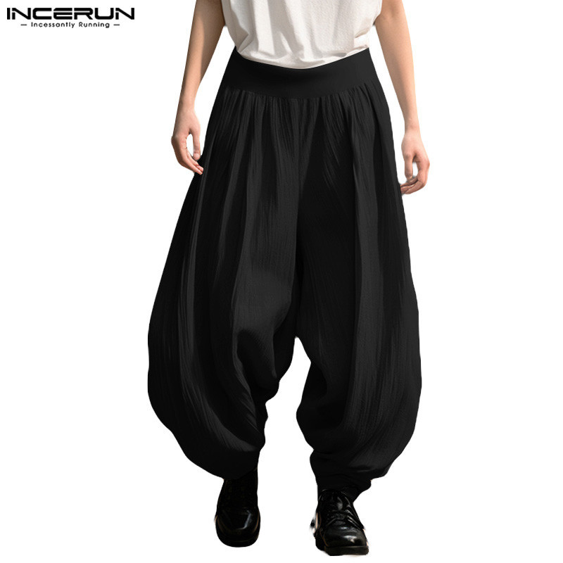 INCERUN Men's Fashion Solid Color Loose Wide Leg Pants | Shopee Malaysia