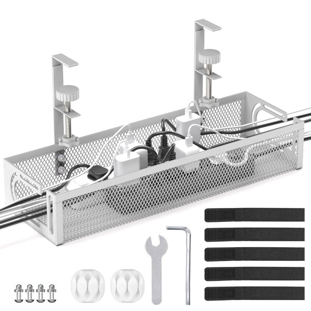 No Drill Under Table Cable Management Tray Under Desk Wire Storage ...