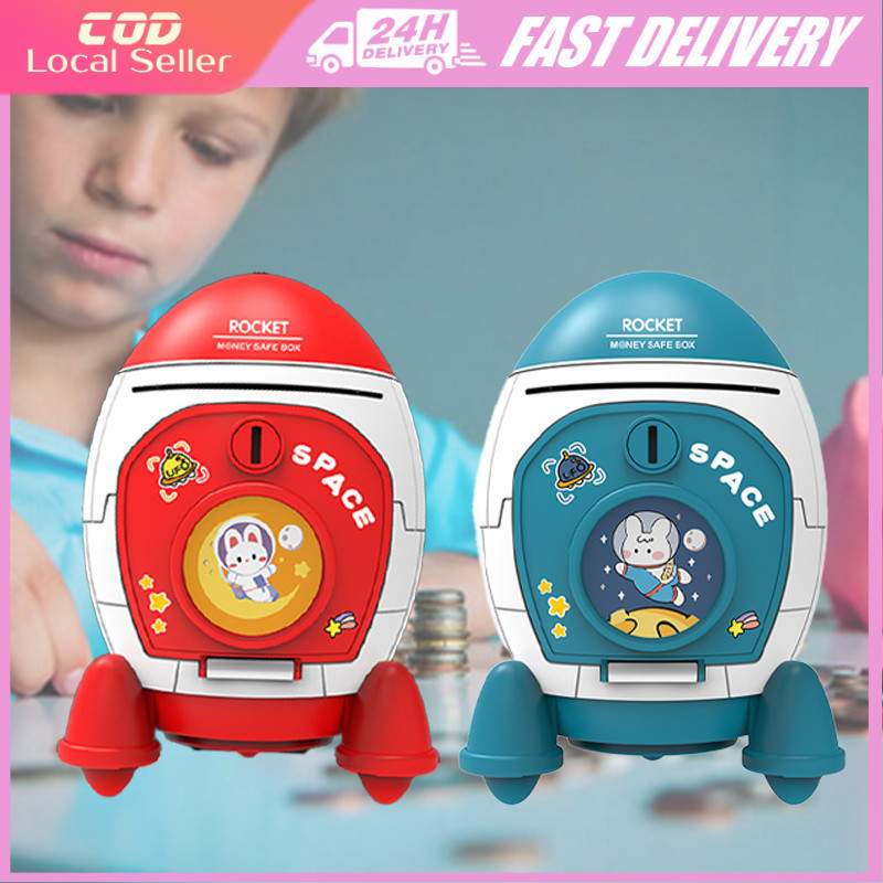 Rocket Piggy Bank Children Money Box Kids Piggy Bank Toys Mini Digital ...