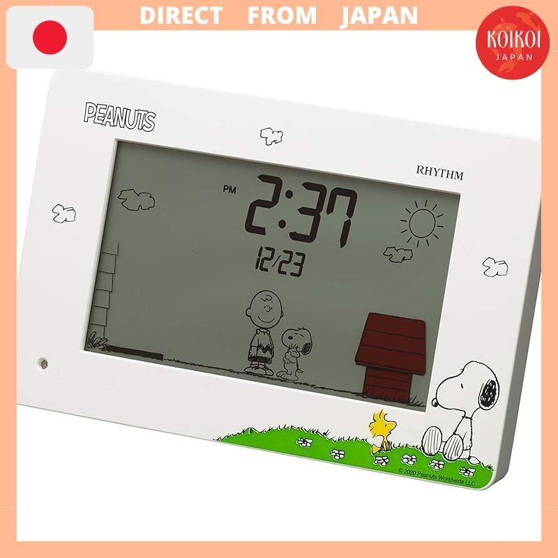 Rhythm Snoopy Alarm Clock Fun Action Digital Clock with Calendar White ...