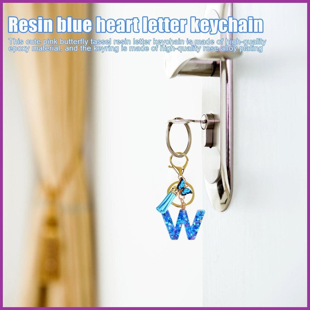 Resin Letter Keychain Initial Letter Butterfly Keyring Pendant in Epoxy ...