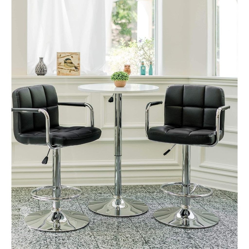 High Backrest Support Adjustable Bar Chair Telescopic Stool PU Rotation ...