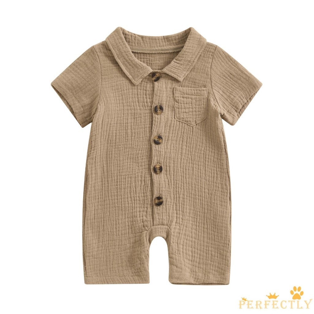 PFT-Infant Baby Boy Summer Jumpsuit Solid Color Short Sleeve Lapel ...