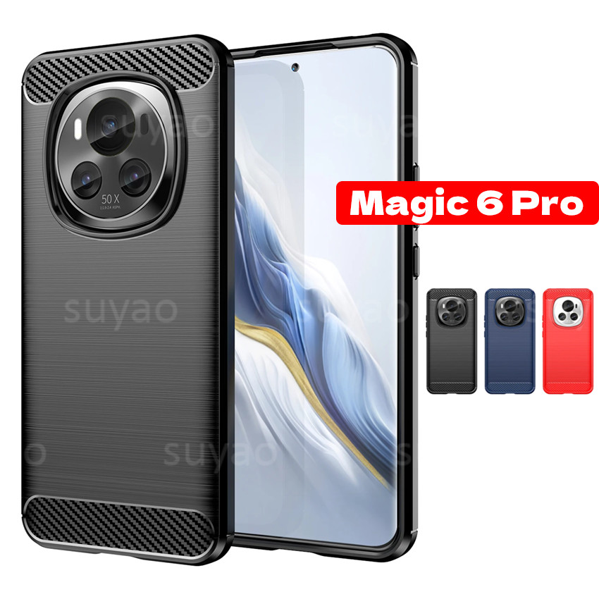 For Honor Magic 6 Pro 6Pro 5G 2024 Phone Case Rubber Carbon Fiber Soft Protective Funda Magic6 ...