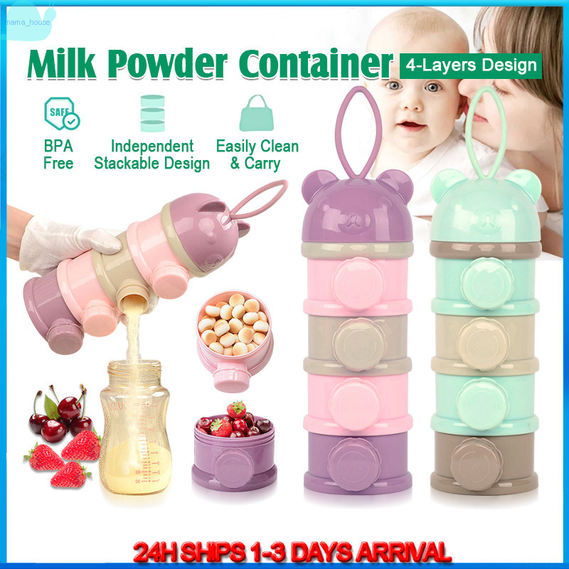 4 Layer Powdered Milk Dispenser Travel Container Compartment Baby ...