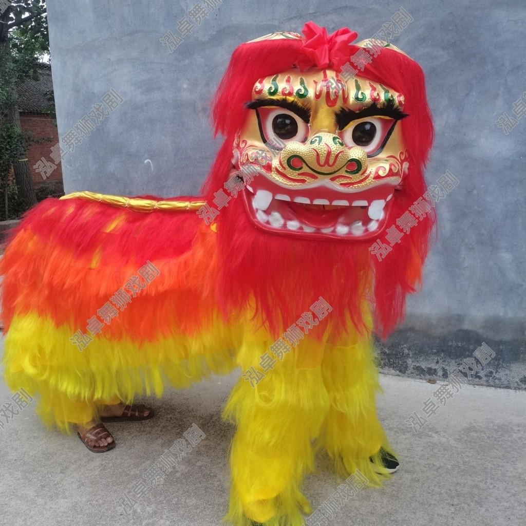 Lion Dance Props Double Gold Pink North Lion Head Adult Full Set One ...