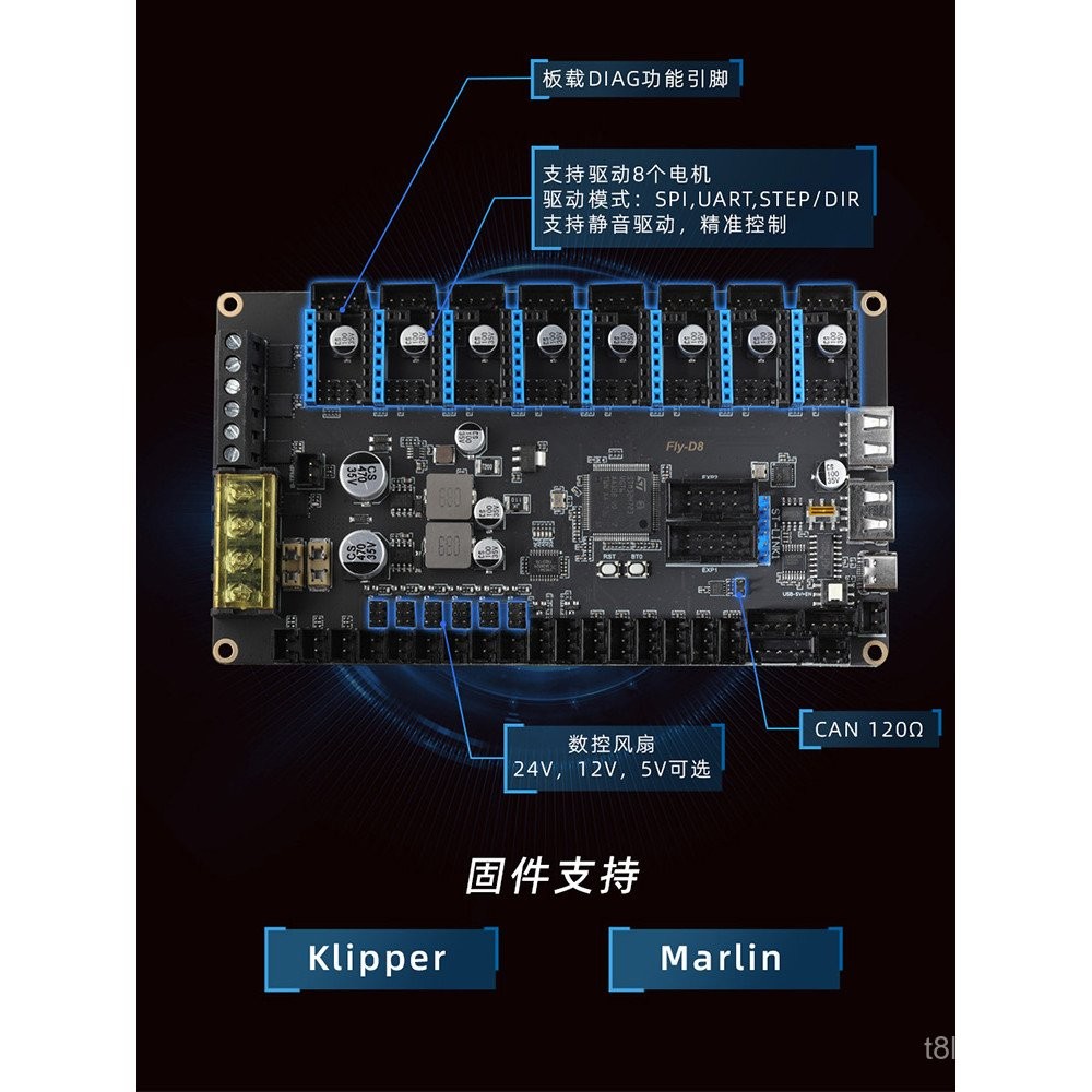 Mellow Fly 3d D8 8-axis Motherboard untuk Pencetak 3D Klipper Voron 2.4 ...