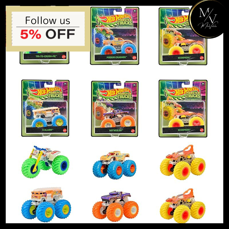 Hot Wheels Light-Up Monster Truck Assorted Set - 6 Vehicle Toy Cars in ...