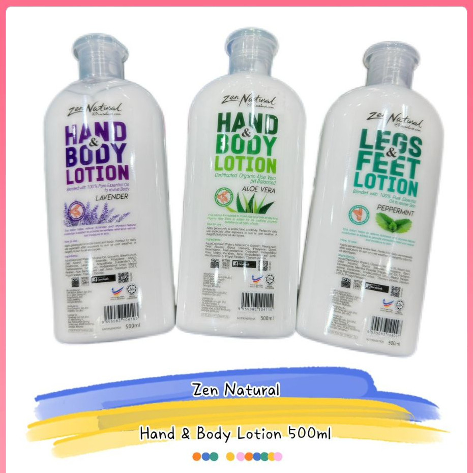 ZEN Natural Hand & Body Lotion Lavender / Peppermint / Aloe Vera (500ML ...