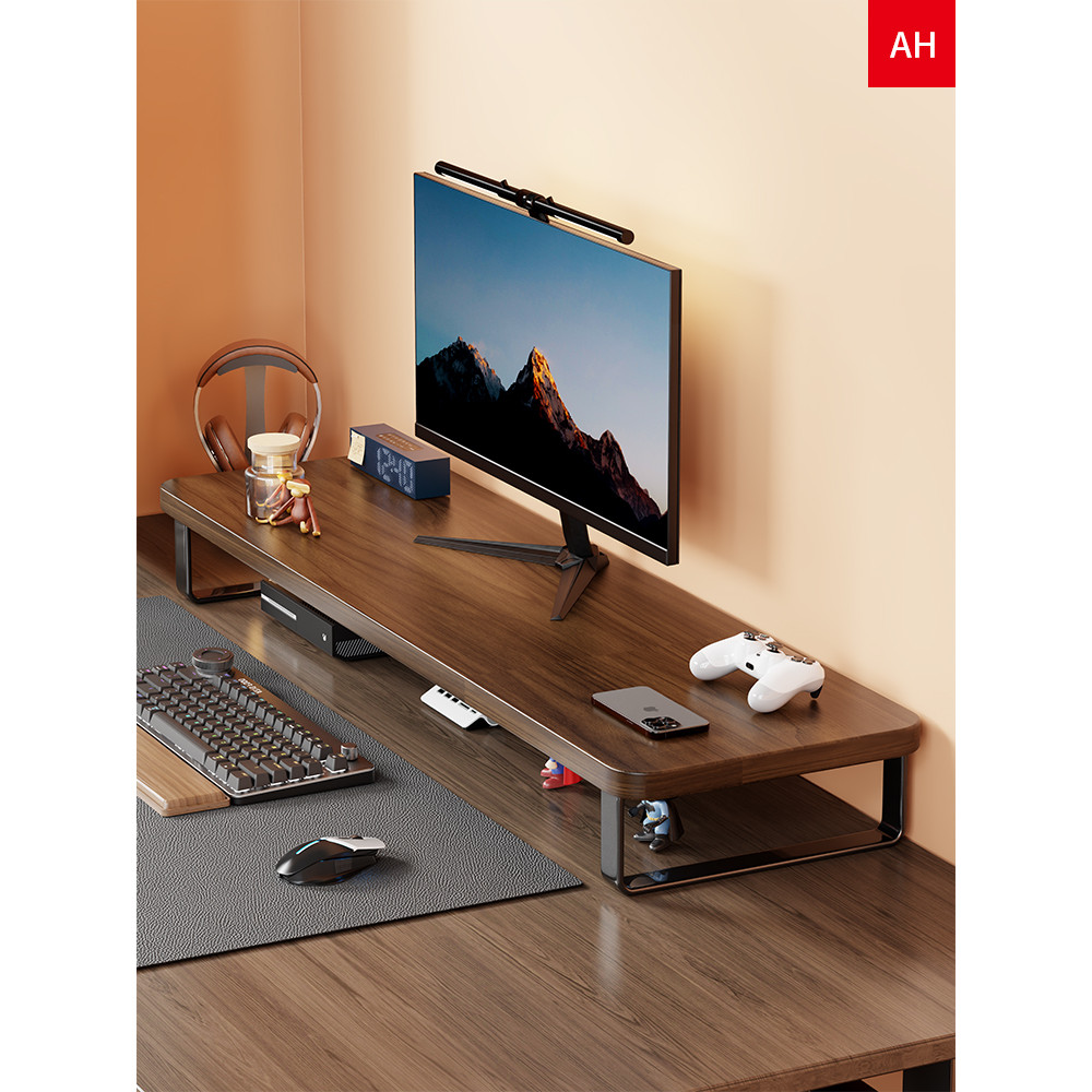 Kayu Pepejal Monitor Riser Meja Komputer Meja Komputer Walnut Rak ...